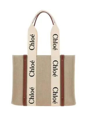 CHLOÉ Chloé Women Handbag 'Woody' Medium With Logo Lettering On The Front In Beige Linen For Women