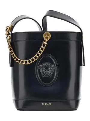Versace Leather Bucket Bag With Medusa Patch Black
