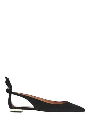 AQUAZZURA Suede Leather Bow Tie Ballet Flats - Black