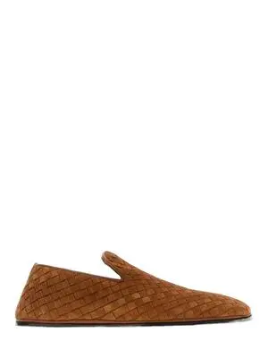 Bottega Veneta BOTTEGA VENETA Palazzo Intrecciato Suede Loafers Brown