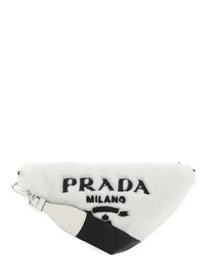 Prada Shearling Triangle Crossbody Bag - White