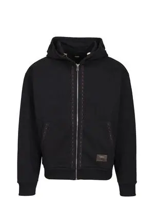 Fendi Cotton Hoodie With Selleria Leather Stitching - Blue