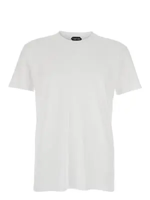 TOM FORD Crew Neck T-shirt With Logo Embroidery On The Front And Perforated Design In Cotton For - White