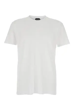 TOM FORD Tom Ford Men White Crew Neck T-Shirt With Logo Embroidery On The Front And Perforated Design In Cotton For Men White