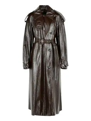 Sportmax Patent Effect Cotton Trench Coat - Brown
