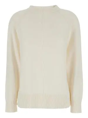 Max Mara Toldim' Crewneck Sweater With Middle Stitch Detail In Cashmere - White
