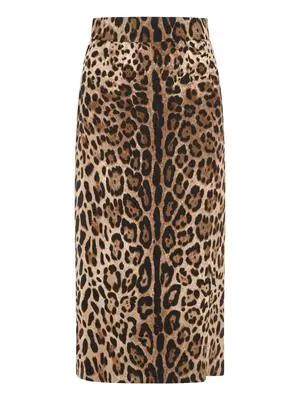 Dolce & Gabbana Leopard Print Viscose Longuette Skirt - Brown