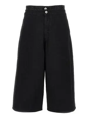 Attico Cropped Denim Pants With Rhinestones - Black