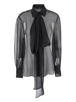 Valentino Garavani Black Shirt With Classic Collar And Neck Scarf In Silk - Multicolor