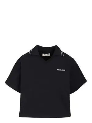 Miu Miu Cotton Jersey Cropped Polo - Blue