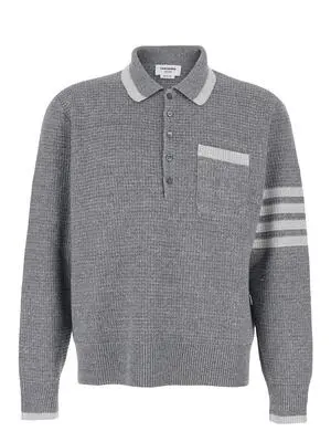 Thom Browne Thom Browne Men Grey Polo With 4-Bar Detail On The Sleeve In Wool And Silk Blend For Men Multicolor