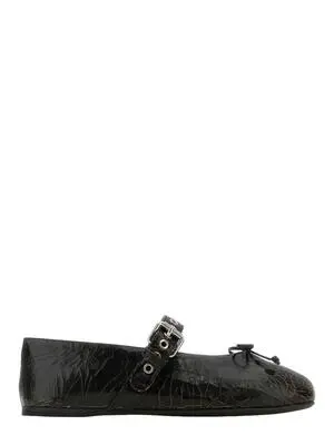 Miu Miu Cracked-effect Leather Ballerinas - Brown