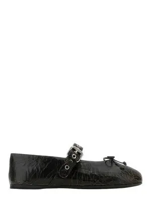 Miu Miu Cracked-effect Leather Ballerinas - Brown