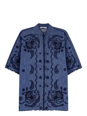Zimmermann Aster Denim Shirt With All-over Contrasting Embroidery - Multicolor