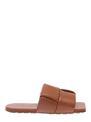 Bottega Veneta Flat Mules With Padded Intreccio Band In Leather - Brown