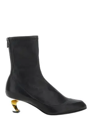 Alexander McQueen Armadillo' Black Ankle Boots With Golden Heel In Smooth Leather - Multicolor