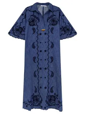 Zimmermann Aster Long Denim Dress With Contrasting Embroidery - Multicolor