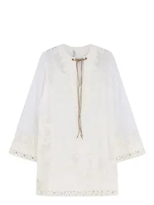 Zimmermann Indra Ramie Long Dress With All-over Embroidery - Cream
