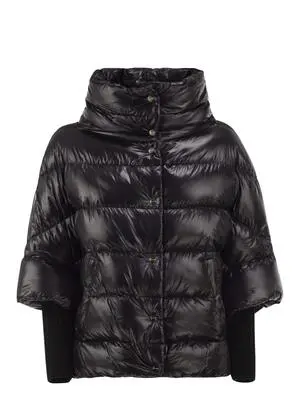 Herno Padded Jacket With High Collar And Knitted Cuffs - Black