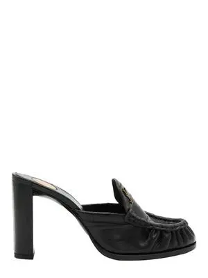 Saint Laurent SAINT LAURENT Le Loafer High-Heeled Mules In Eel Leather With YSL Monogram Black