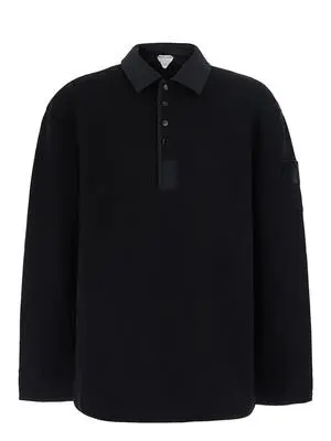 Bottega Veneta Black Sweatshirt With Polo Collar And Patch With Intreccio On The Sleeve In Cotton For - Multicolor