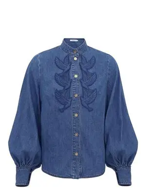 Zimmermann Denim Shirt With Cut-out Embroidery - Multicolor