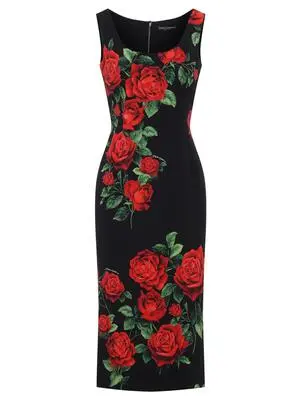 Dolce & Gabbana Rose Rosse Midi Dress - Black