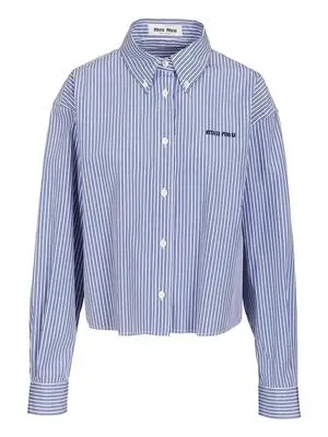 Miu Miu Poplin Shirt With Logo - Blue