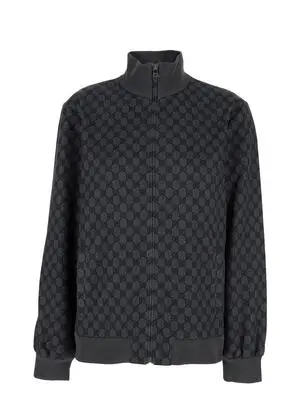 Gucci Grey Sweatshirt With High Neck And All-over Gg Print In Tech Fabric - Multicolor