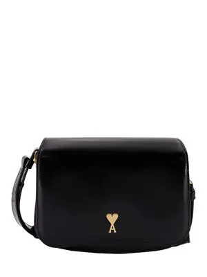AMI Paris Leather Shoulder Bag With Metal Logo On The Front - Multicolor