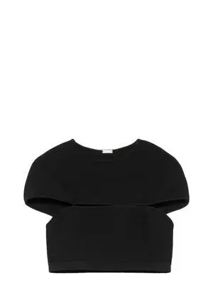 Cult Gaia Cut-out Cropped Cap Sleeve Top - Black