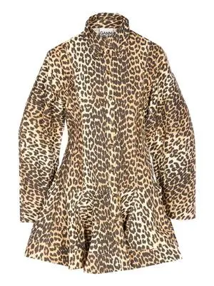 GANNI Leopard Shirt Dress - Brown