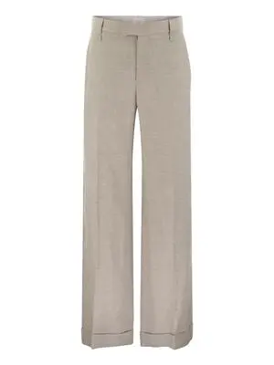 Brunello Cucinelli Brunello Cucinelli Women Flared Loose-Fitting Trousers In Sparkling Linen Twill With Necklace Multicolor