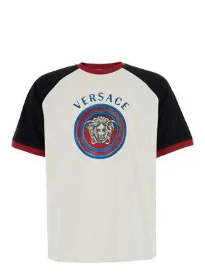 Versace Versace Men Multicolor Crew Neck T-Shirt With Logo Lettering And Medusa Embroidery On The Front In Cotton For Men Multicolor