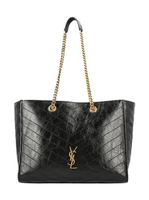 Saint Laurent Calfskin Chevron Quilted Tote - Black