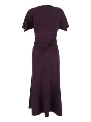Victoria Beckham Bordeaux Long Dress With Cap Sleeves And Elastic Waist In Tech Fabric Stretch For - Multicolor