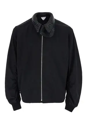 Bottega Veneta Black Jackets With Leather Collar With Intreccio Design In Tech Fabric - Multicolor