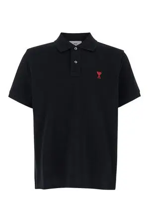 AMI Paris Polo Shirt With Embroidered Adc Logo On The Front In Cotton For - Black