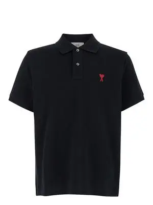 AMI Paris Polo Shirt With Embroidered Adc Logo On The Front In Cotton For - Black