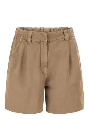 Brunello Cucinelli Cotton And Linen Shorts With Jewellery - Brown
