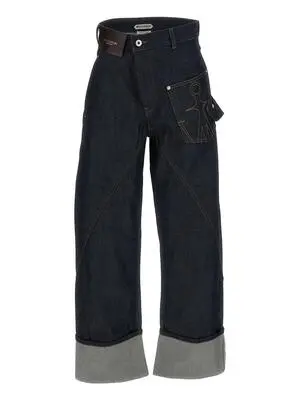 JW Anderson Twisted Turn Up Workwear Denim Jeans - Multicolor