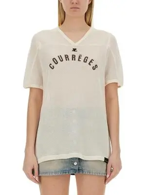 COURREGES Courreges Women T-Shirt With Logo Cream