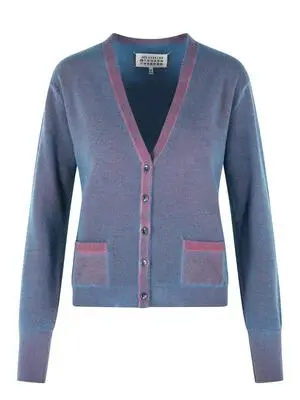 MAISON MARGIELA Virgin Wool V-neck Cardigan - Blue