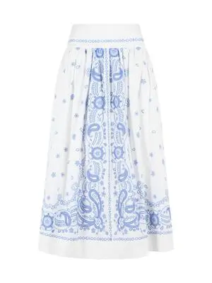SELF-PORTRAIT Embroidered Midi Skirt In And Blue Cotton - White