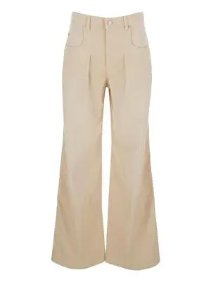 Isabel Marant Étoile Rodayna' Beige Jeans With Logo Patch On The Back And Wide Leg In Denim For - Multicolor