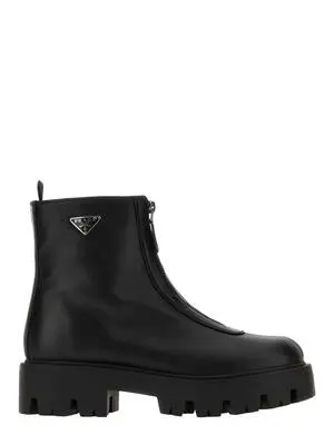 Prada PRADA Leather Lug Sole Ankle Boots Black