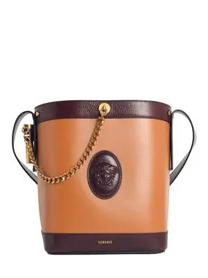 Versace Versace 'Pivot' Small Brown Leather Bucket Bag Women Brown