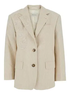 Dries Van Noten Birdy' Beige Jackets With Applied Embroidery And Striped Motif In Fabric - Multicolor