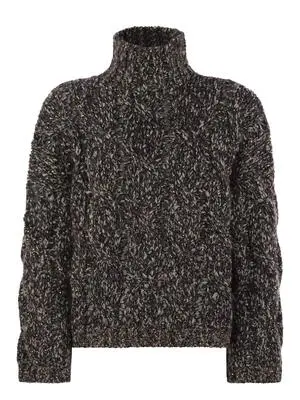 Brunello Cucinelli Soft Wool Cashmere And Mohair Turtleneck Sweater With Braided Design - Brown
