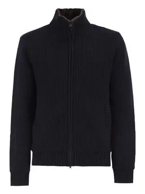 Herno Pure Wool Knit Jacket With Faux Fur Lining - Blue